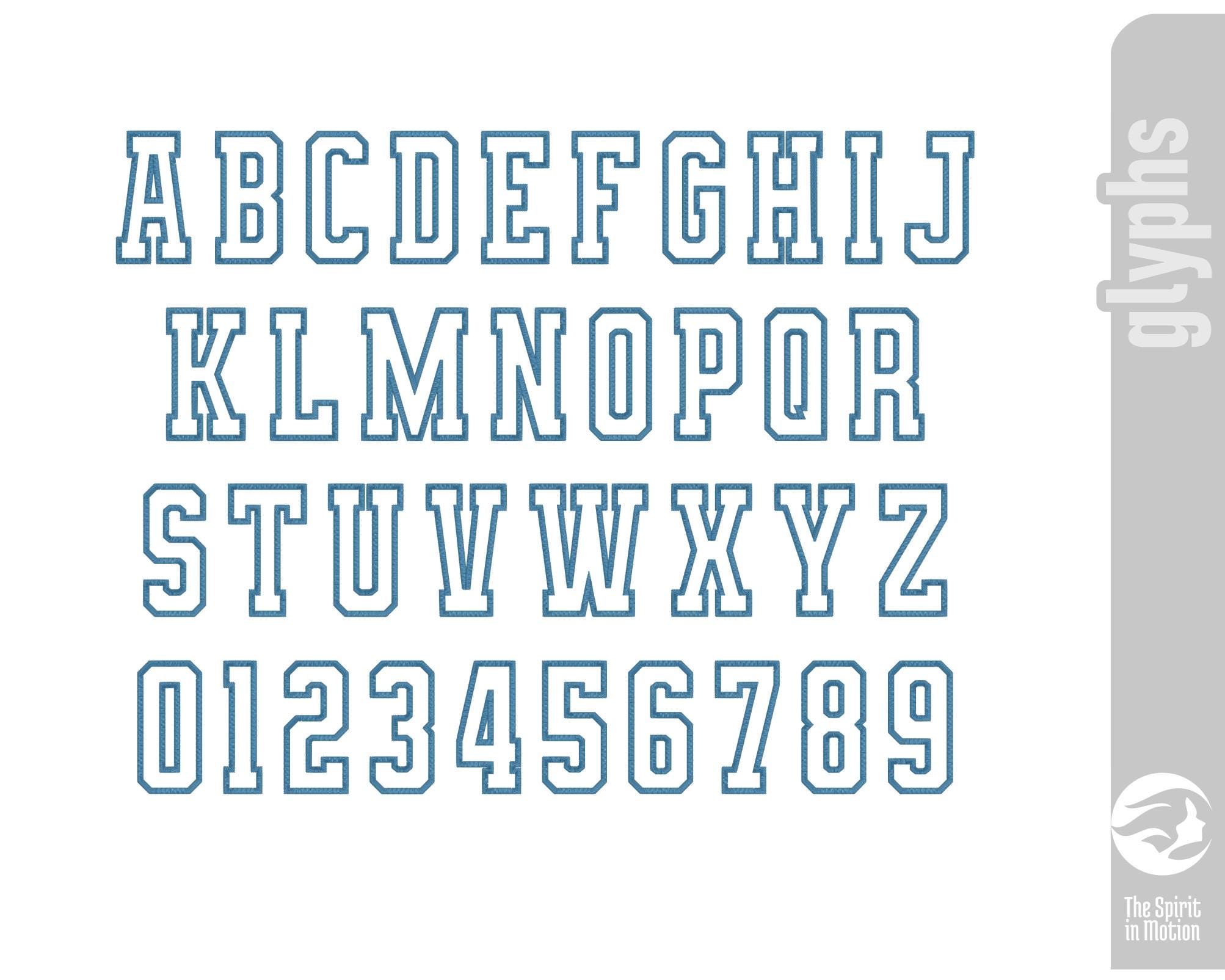 Squad Varsity Outline Embroidery Font | College Embroidery Design Font ...