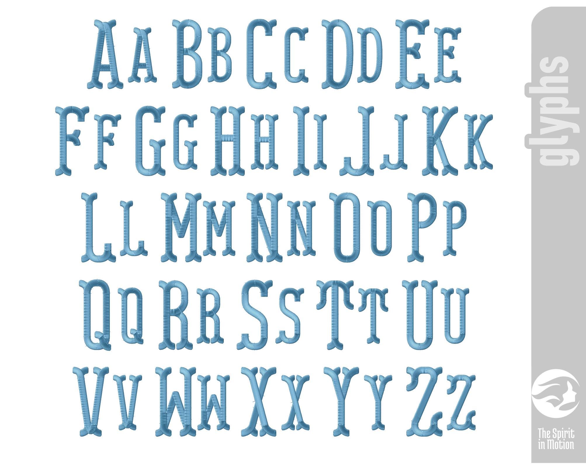 Three-letter Fishtail Monogram Embroidery Font | Tapered Serif Machine ...