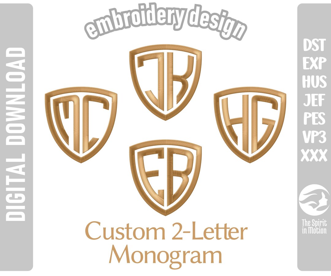 Custom 2-letter Shield Monogram Embroidery Design | Personalized ...