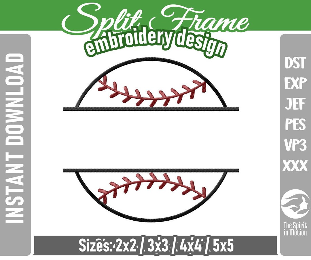 Baseball Split Frame Two Color Outline Embroidery | Machine Embroidery ...