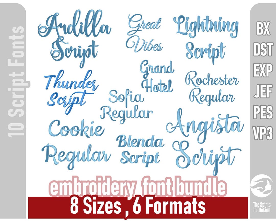 Script Embroidery Font Bundle #1 | 10 Hand-digitized Script Fonts ...