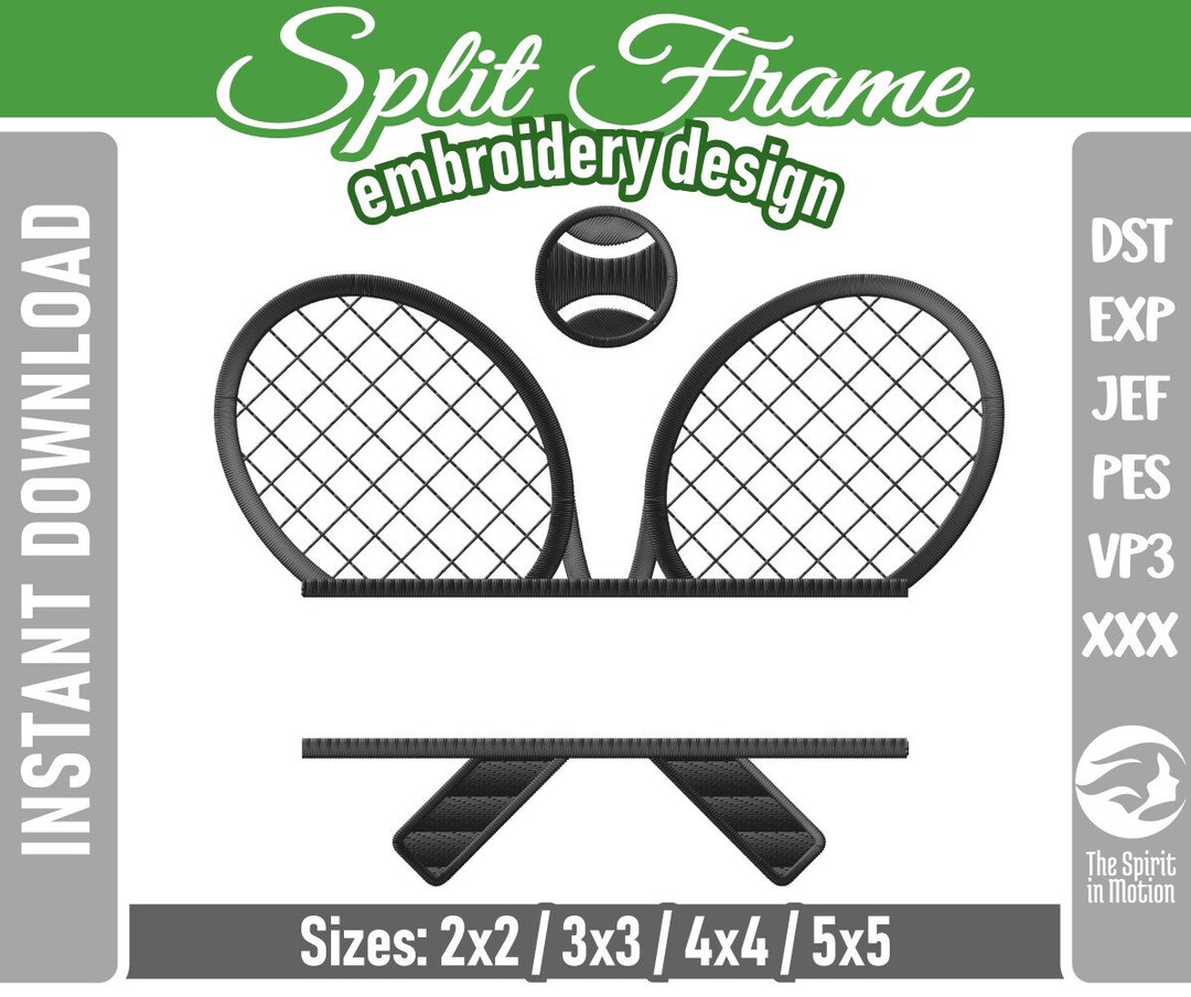 Crossed Tennis Rackets Split Frame Outline Embroidery Machine ...