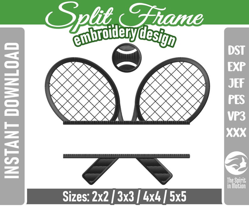 Crossed Tennis Rackets Split Frame Outline Embroidery Machine ...