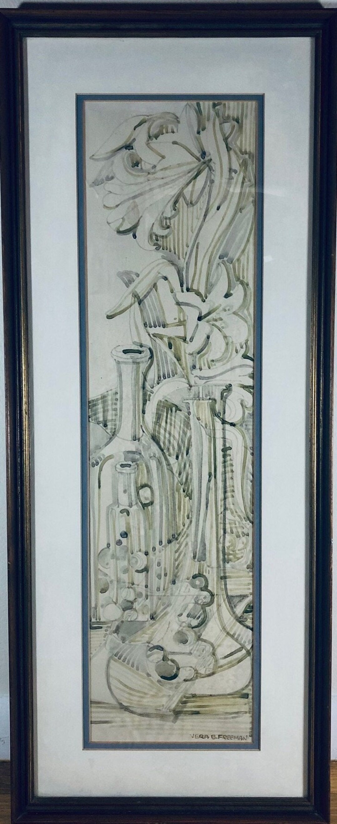 Untitled Bottle, Vases, Flowers - Original Signed Watercolor (vera B ...