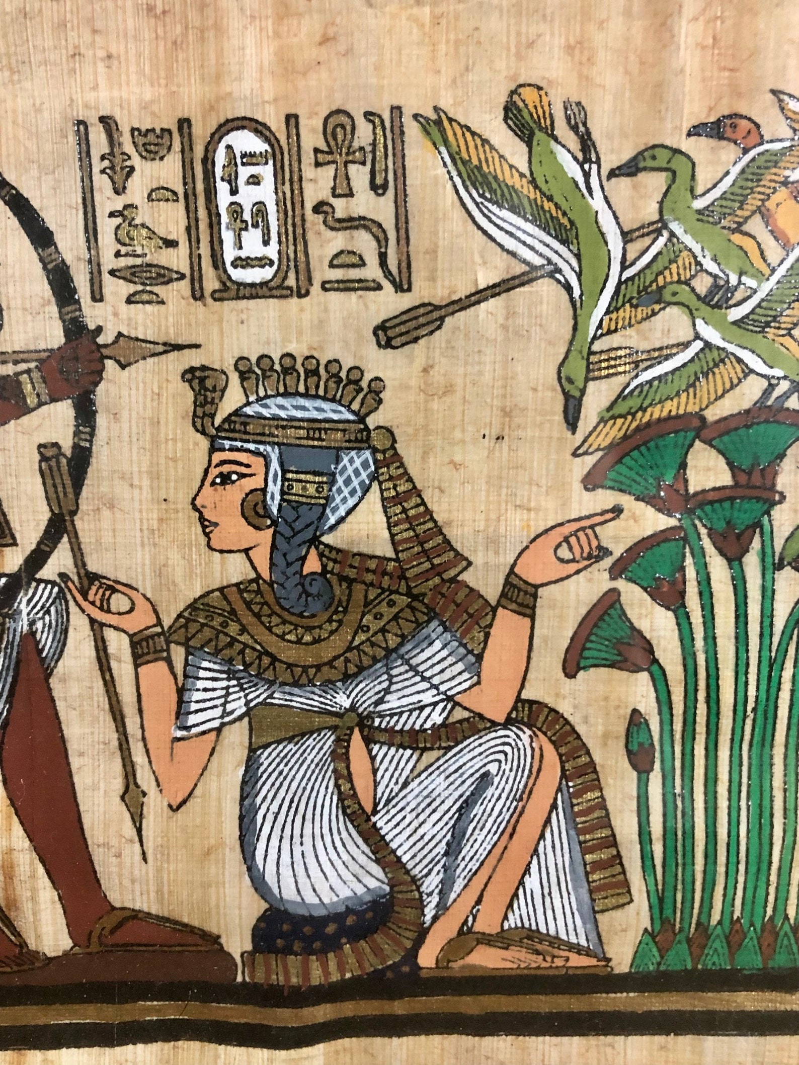 Egyptian Pharaoh (tutankhamun) Duck Hunting With Wife - Gouache on ...