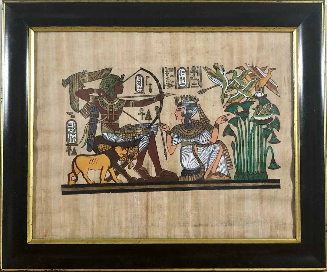 Egyptian Pharaoh (tutankhamun) Duck Hunting With Wife - Gouache on ...