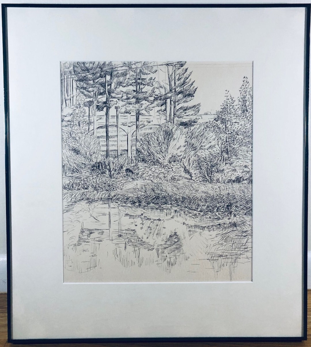 Woods and Bridge Scene - Pen and Ink - Etsy