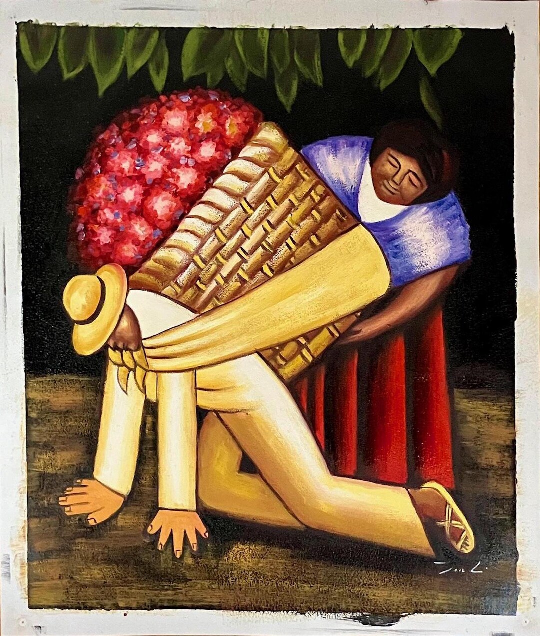 After the Flower Carrier (diego Rivera) - Signed, Original Oil on ...