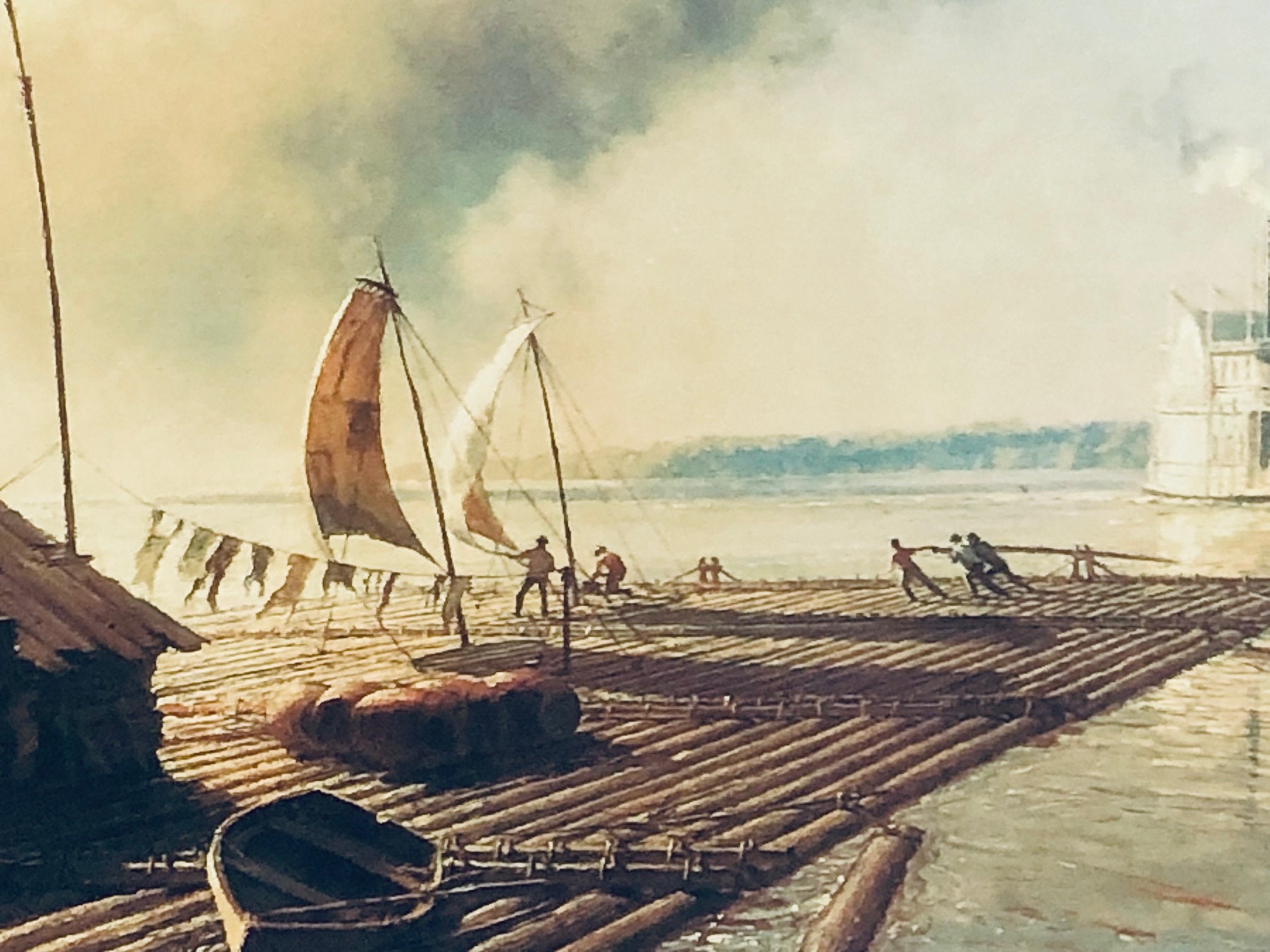 Steamboat and River Raft - Decorative Print - Etsy