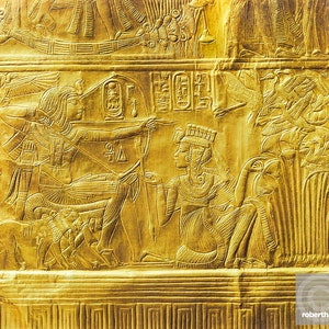 Egyptian Pharaoh (tutankhamun) Duck Hunting With Wife - Gouache on ...