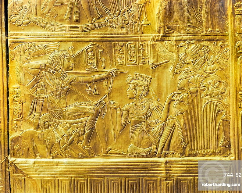 Egyptian Pharaoh (tutankhamun) Duck Hunting With Wife - Gouache on ...