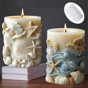 DIY Ocean Style Relief Cylindrical Candle Silicone Mold Starfish Conch ...