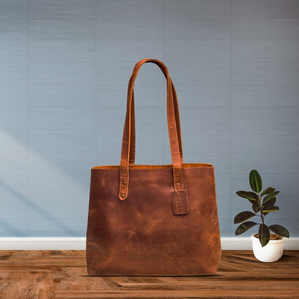 Brown Leather Tote - Etsy