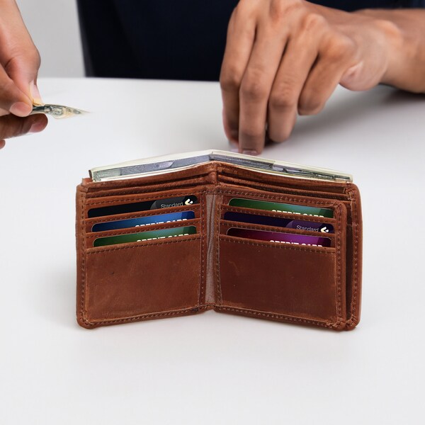 Mens Wallet With Coin Pocket and Id Window - Etsy