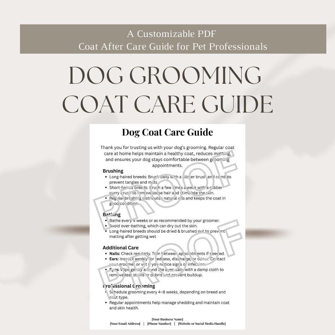 Dog Coat Care Guide | Printable Pet Grooming Aftercare Sheet | Pet ...