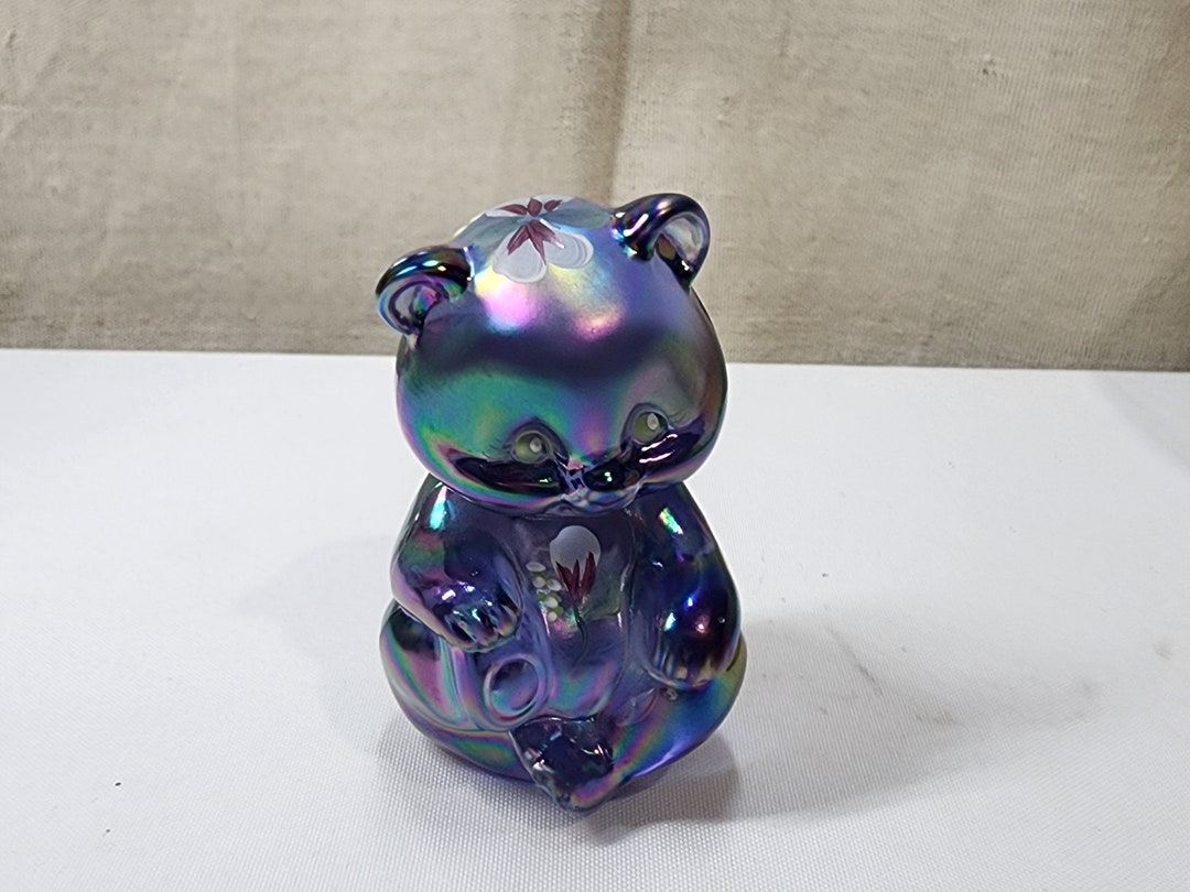 Fenton Hand Painted Floral Purple Iridescent Bear Artist Signed (shelly ...