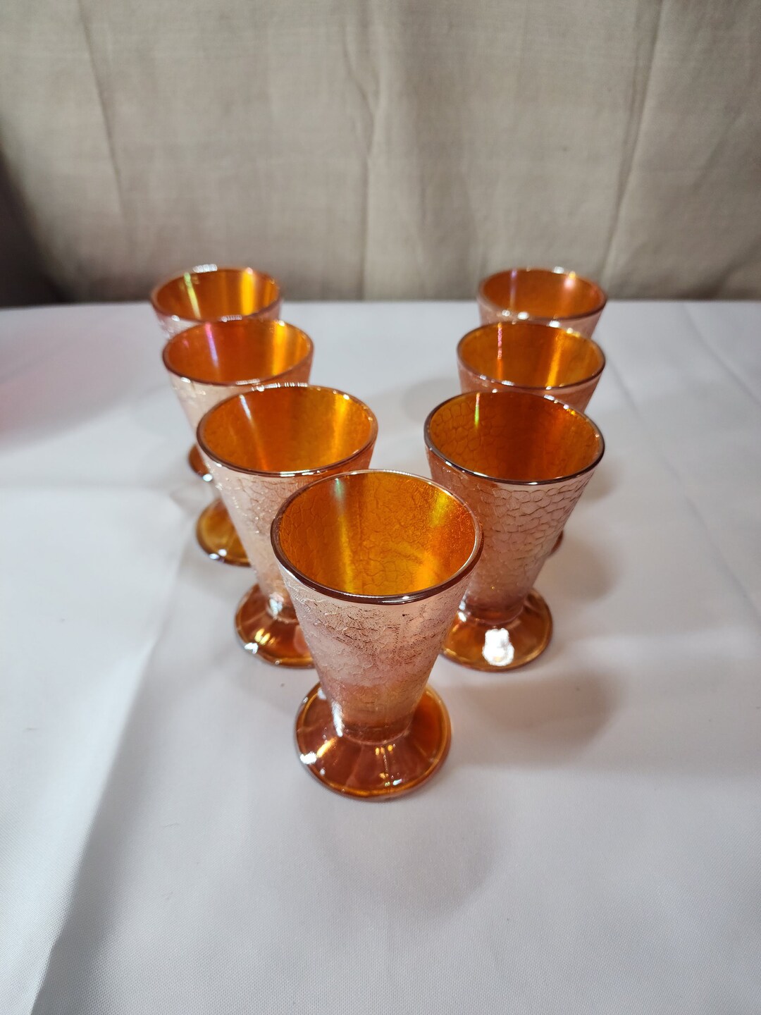 Vintage Jeanette Marigold Carnival Glass Crackle Footed Tumblers Water ...