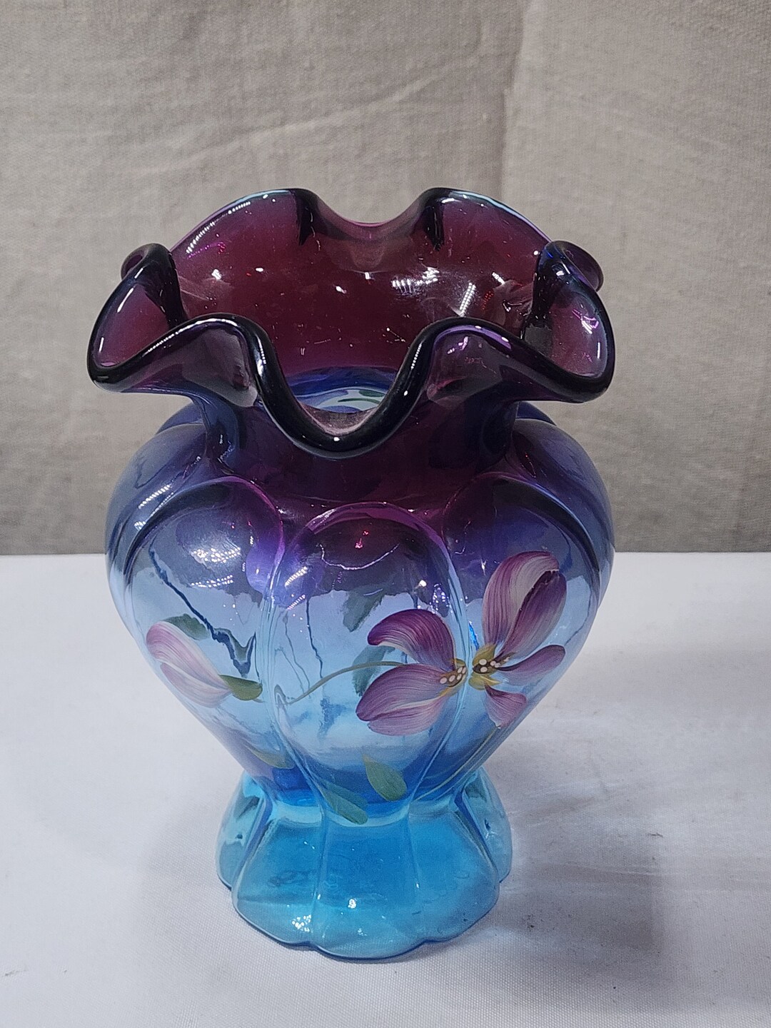 Fenton Mulberry Melon Vase GEORGE & NANCY FENTON Signature, Signed by ...