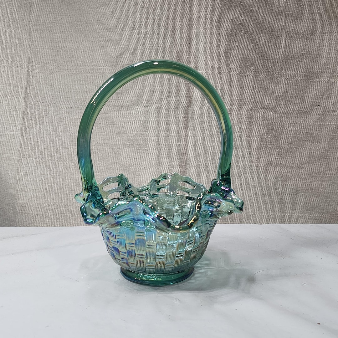 Vintage Fenton Carnival Glass Art Glass Weave Pattern Basket 8 In. - Etsy