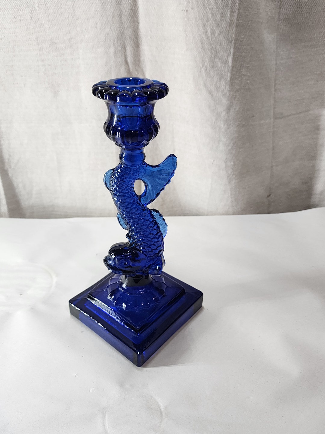 Vintage Imperial Glass Dolphin Candlestick Ultra Blue 90 - Etsy