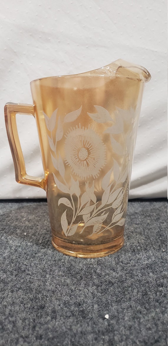 Vintage Carnival Glass Pitcher 32 Oz Cosmos by Jeannette | Etsy