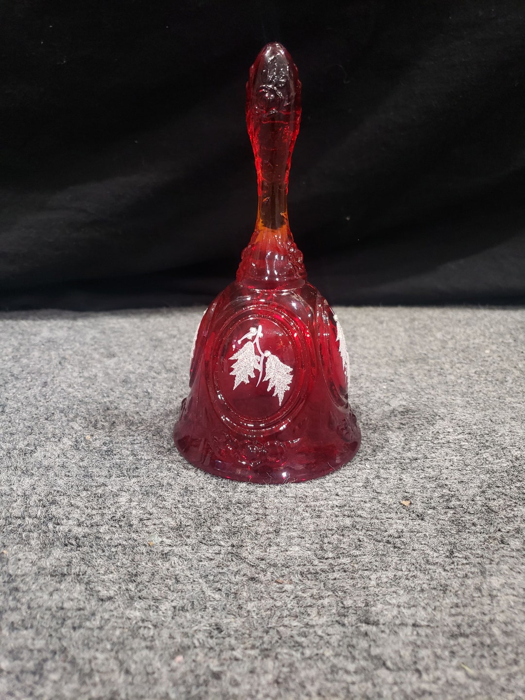 Vintage Hand Painted Fenton Red Glass Bell Christmas Bell Holly Berries ...