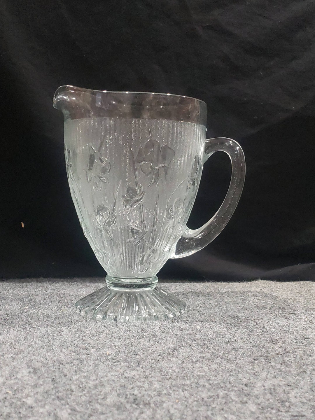Jeannette IRIS & HERRINGBONE Clear Glass Large 9 1/2" Footed Pitcher - Etsy