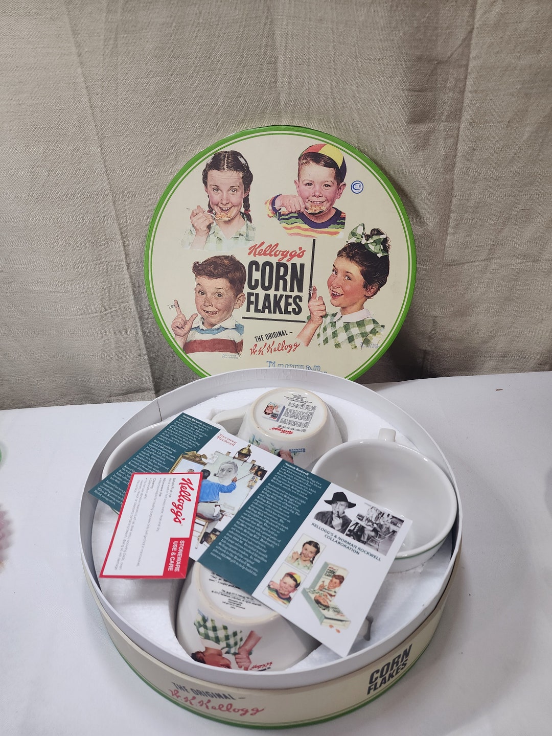 Kellogg's Corn Flakes Oversized Cups Mugs Cereal Bowls Norman Rockwell ...