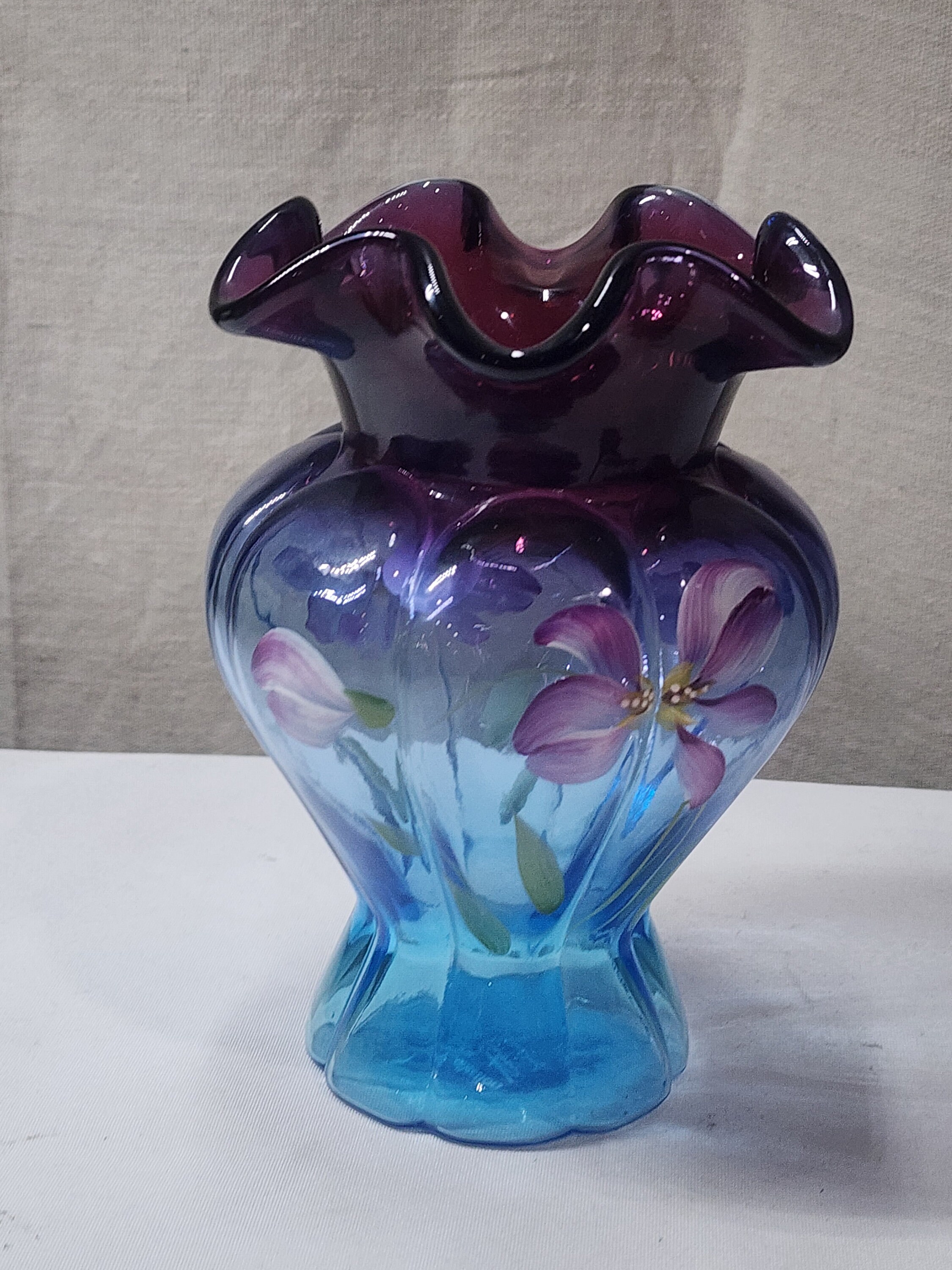 Fenton Mulberry Melon Vase GEORGE & NANCY FENTON Signature, Signed by ...