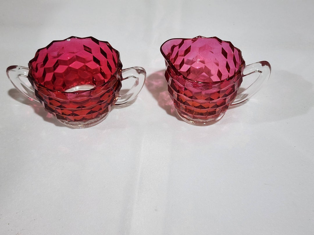 Vintage Depression Jeannette Glass Cube Ruby Flashed "cubist" Creamer and Sugar - Etsy