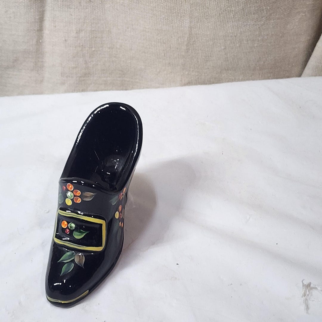Fenton Black Harvest Berry Glass Slipper/shoe 7737 Hand Painted - Etsy