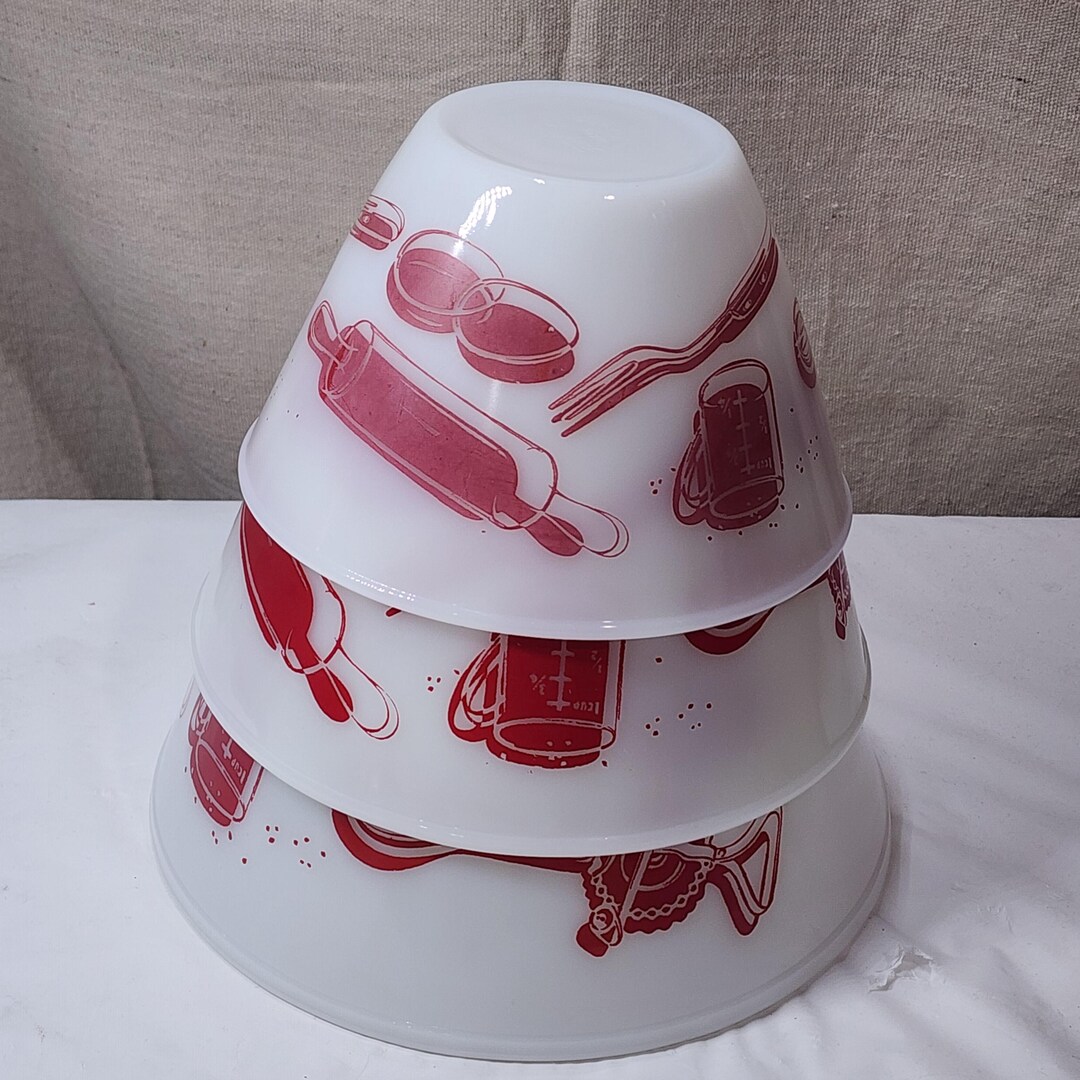 Vintage FIRE KING Splash Proof Bowls Kitchen Aids Set of 3 Nesting ...
