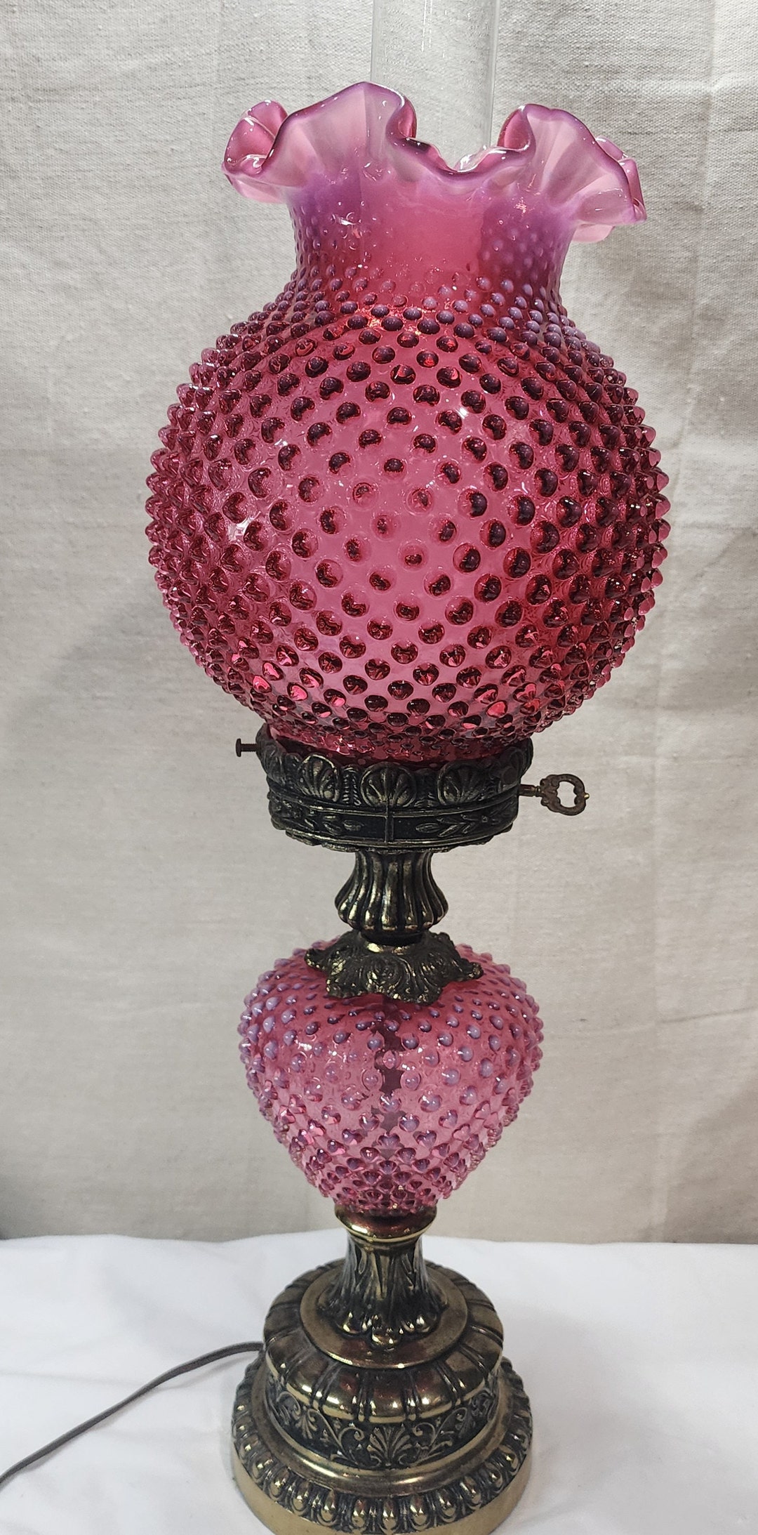 Vintage Fenton Opalescent Cranberry Hobnail Hurricane Lamp - Etsy