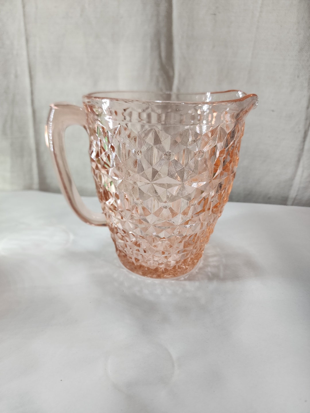 Vintage Jeannette Glass Co. Pink Holiday "buttons and Bows "pitcher 6 3 ...