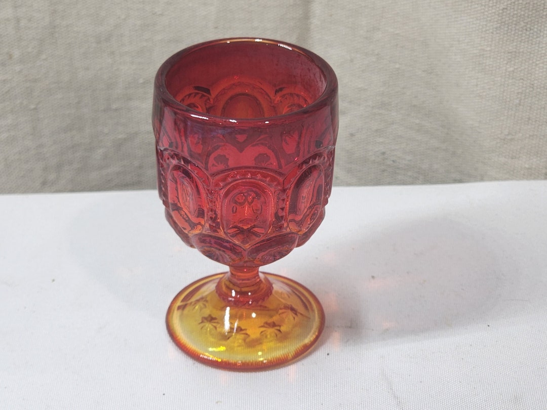 Vintage Moon and Stars Pattern Glass LE Smith AMBERINA Small Wine ...