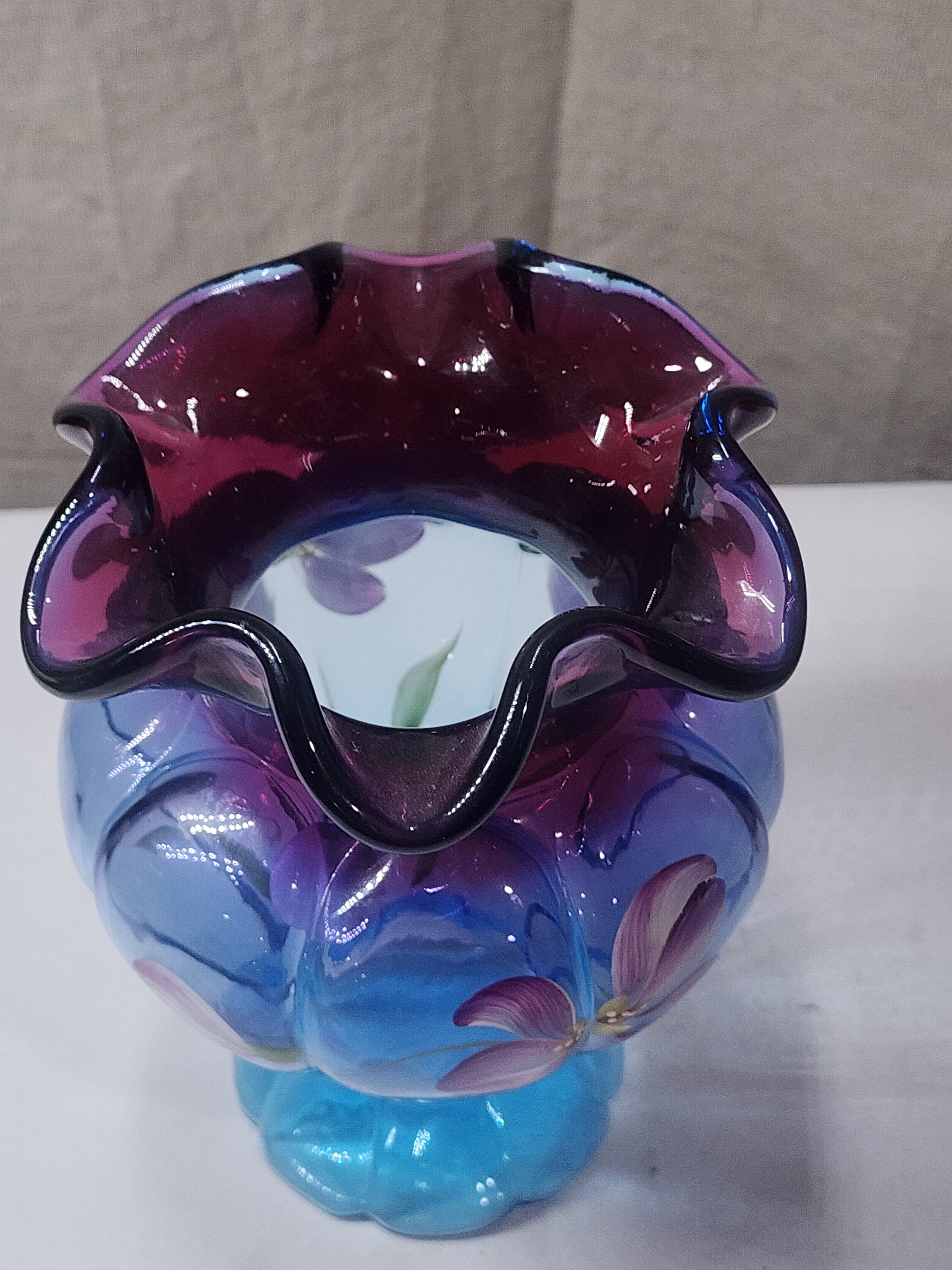 Fenton Mulberry Melon Vase GEORGE & NANCY FENTON Signature, Signed by ...