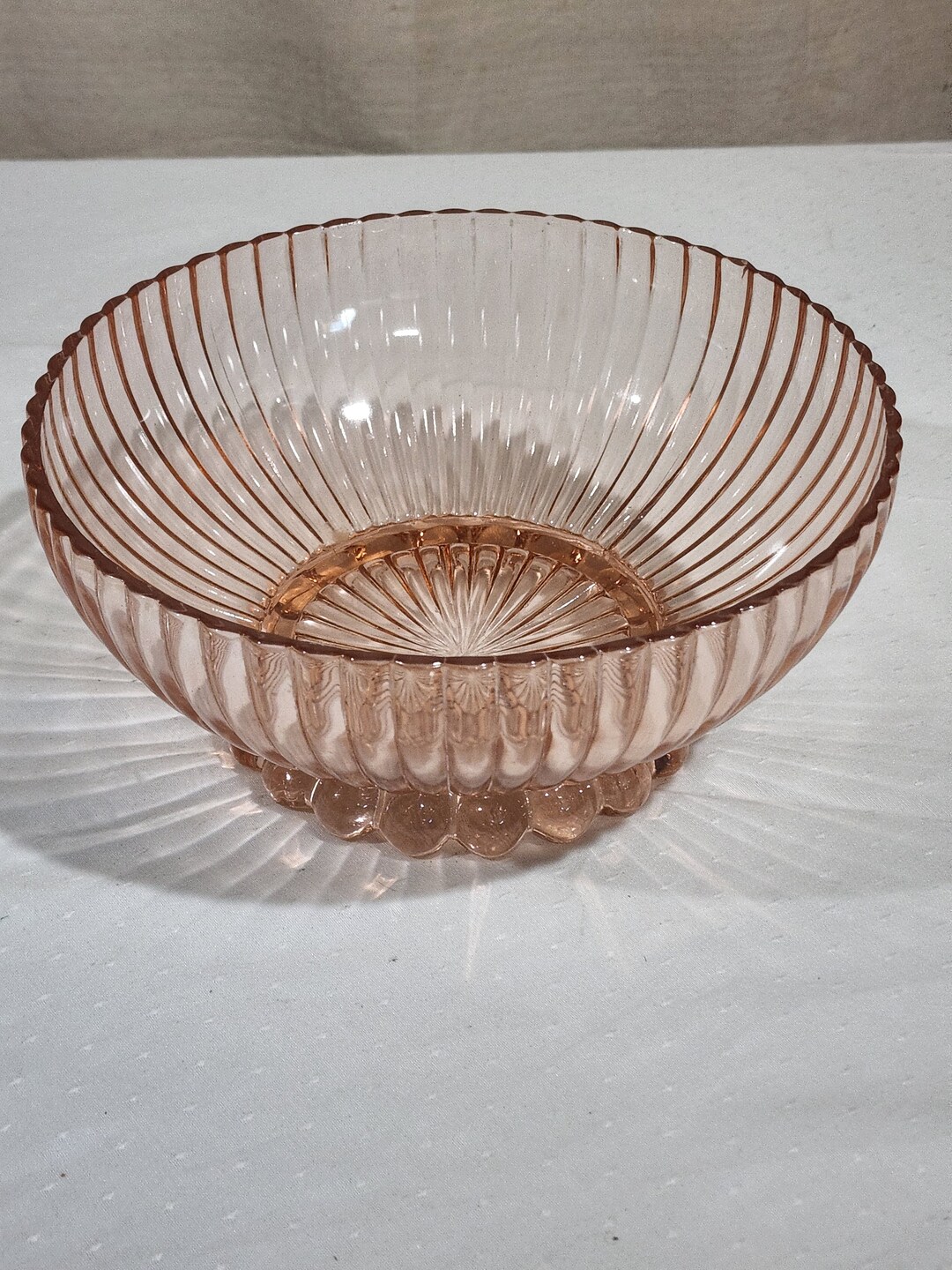 Vintage Anchor Hocking Footed Pink Depression Glass Ribbed SALAD BOWL ...