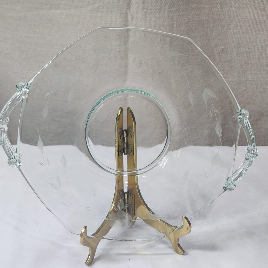 Vintage Sea Green Depression Glass Octagon 2 Handle Serving Tray Bon ...