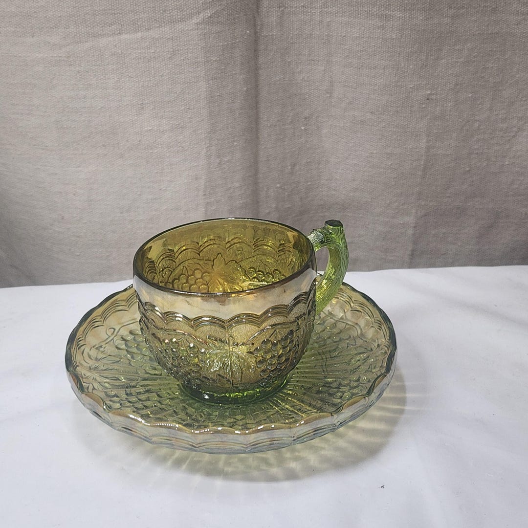Vintage Imperial Glass Grape Helios Carnival Glass Cup and Saucer - Etsy