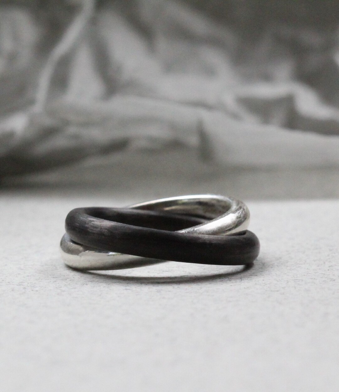 Silver and Carbon Fibre Infinity Ring, Mother and Daughter Ring, Knot ...