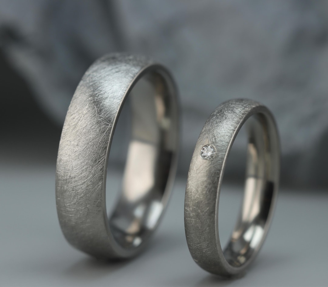 Titanium Matching Wedding Rings Set. Heavy Matt Finish. Diamond Set ...