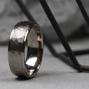 Titanium Wedding Ring Hammered Matt Finish. Grooved Wedding Ring ...
