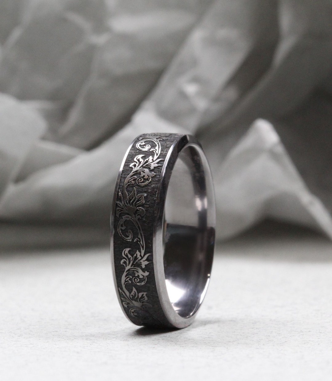 Tantalum Wedding Ring, Flower Pattern Ring, Viking's Ring, Scandinavian ...