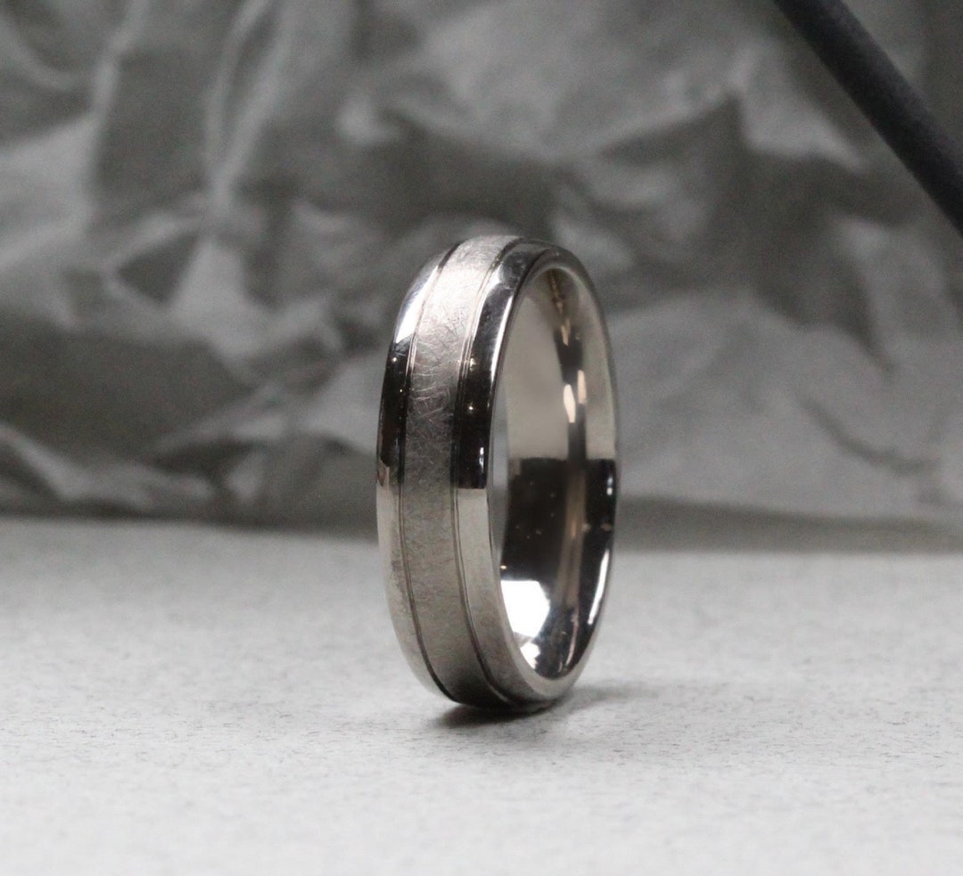 Titanium Wedding Ring Groove Ring, Textured Matt Finish Middle ...