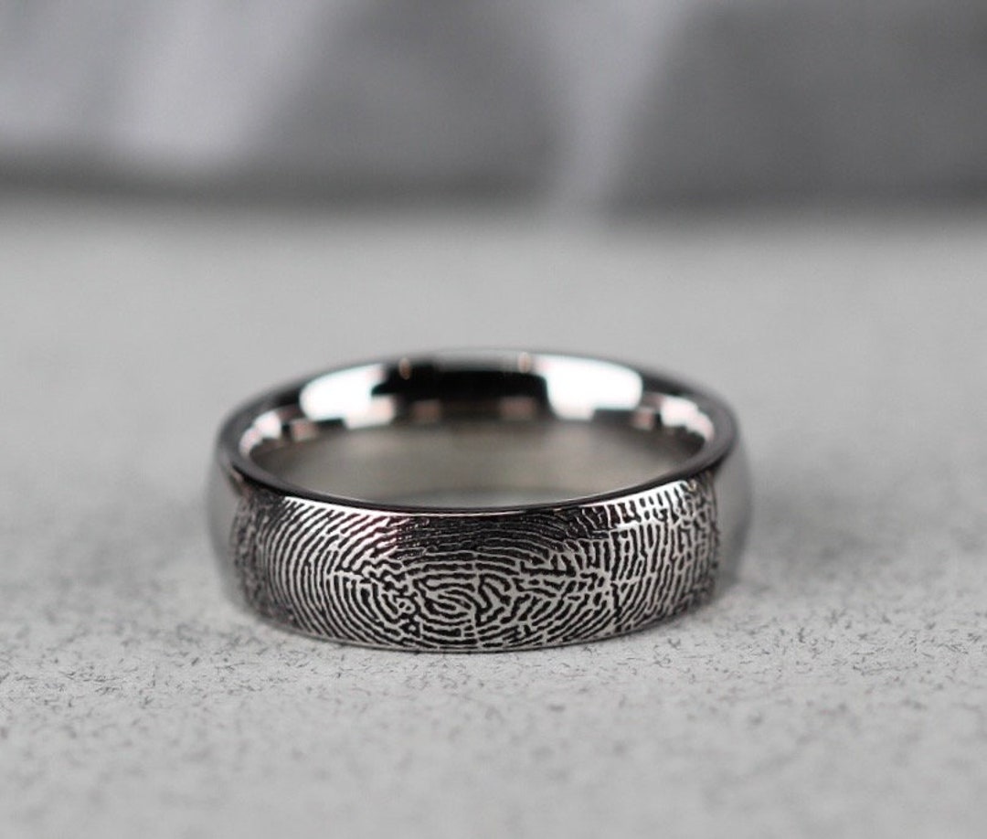 Titanium Fingerprint Personalised Ring. Comfort Fit. Engraved ...