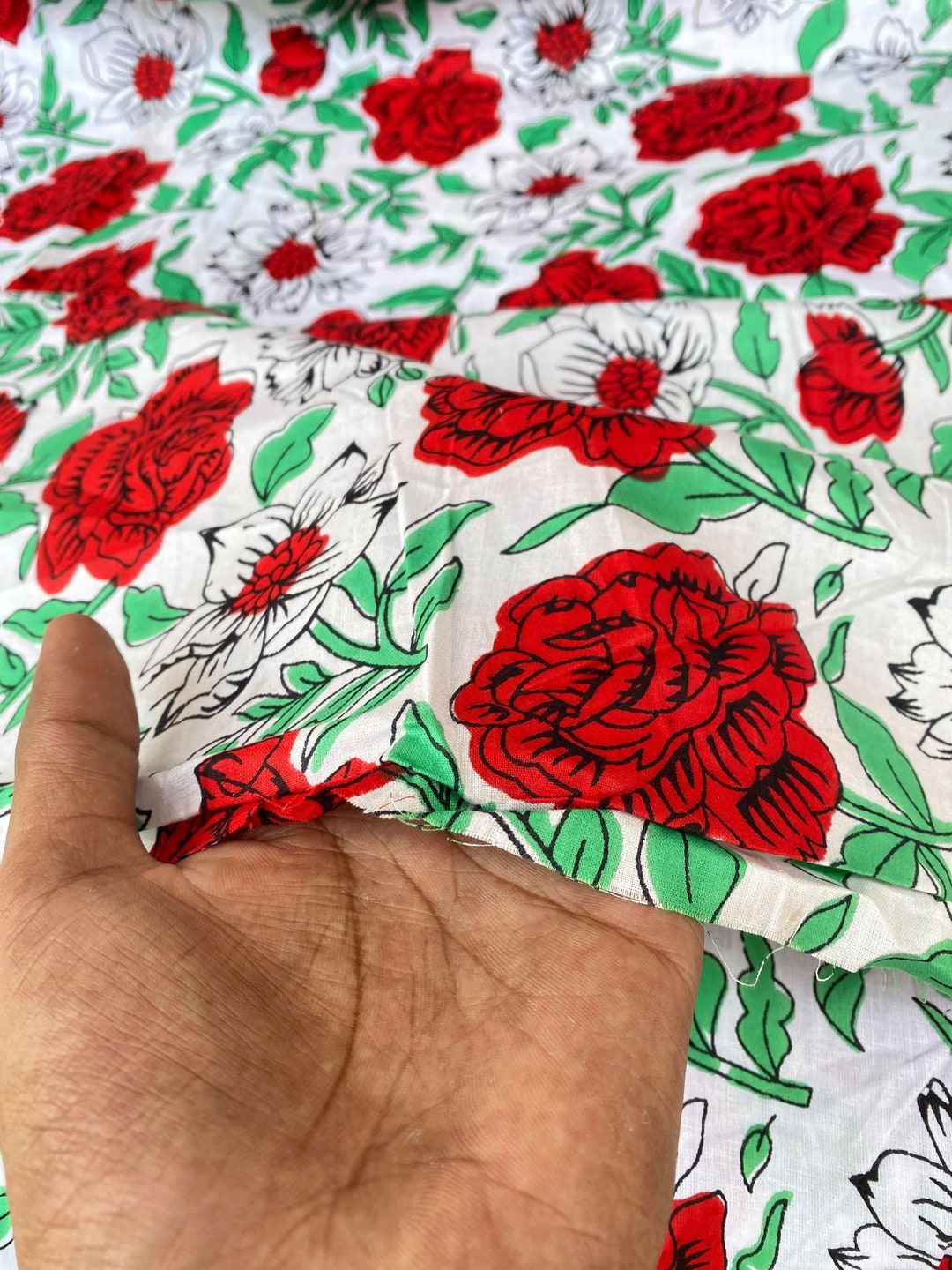 Red Rose Floral Print Fabric, Fabric by the Yard, Women's Clothing ...