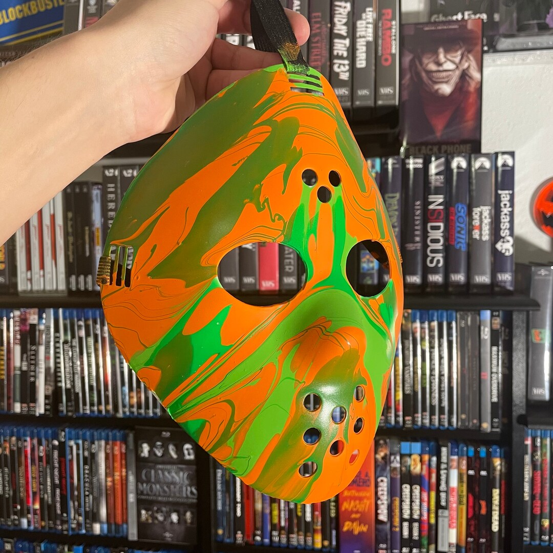 Pour Art Jason Voorhees Mask (friday the 13th) Green/orange (glow in ...