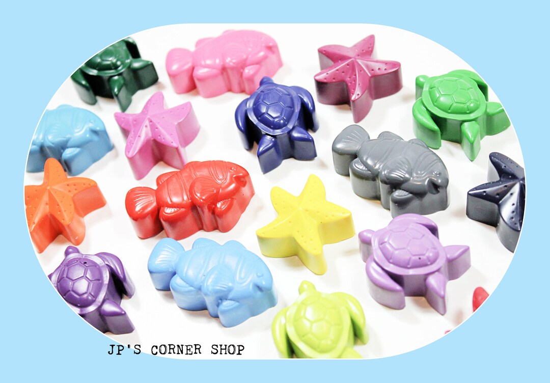 Starfish, turtle and fish crayons - set of 3 crayons - 10 bags ...