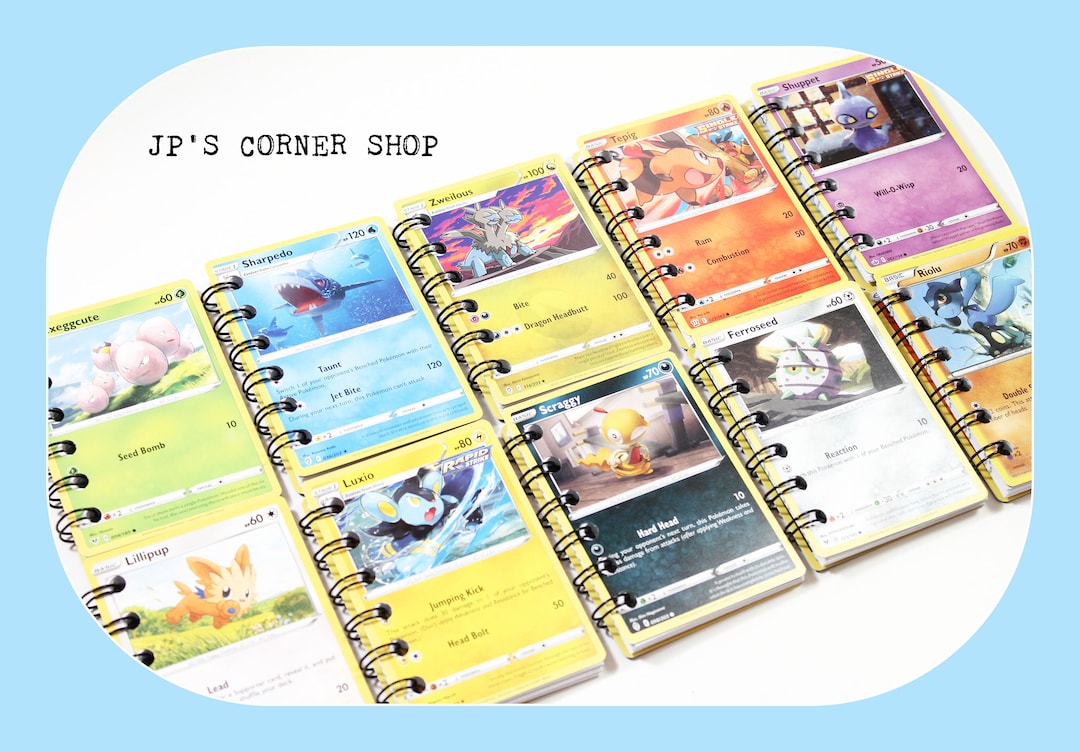 25 Upcycled Pokemon Card Notebook - YELLOW BORDER - 45 Blank White ...