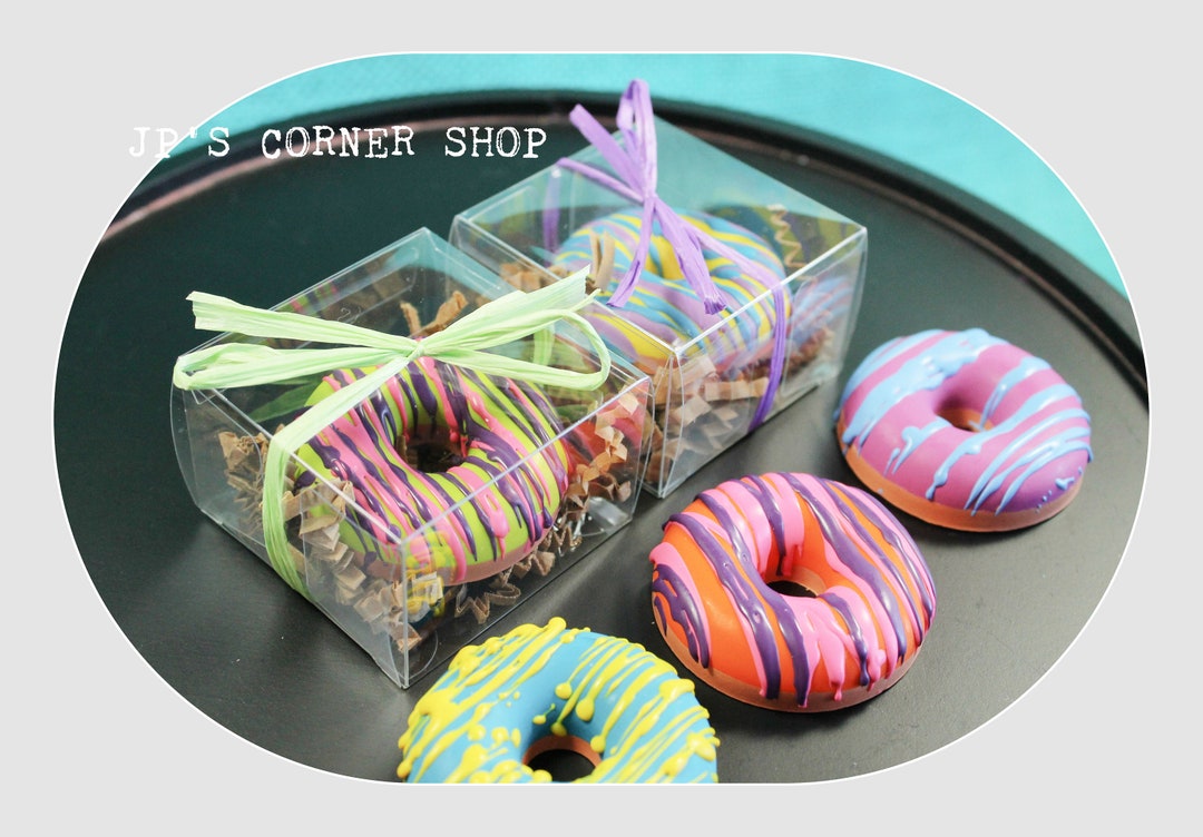 One Donut Crayon in Clear Box With Crinkle Paper- Handmade Party Favor ...